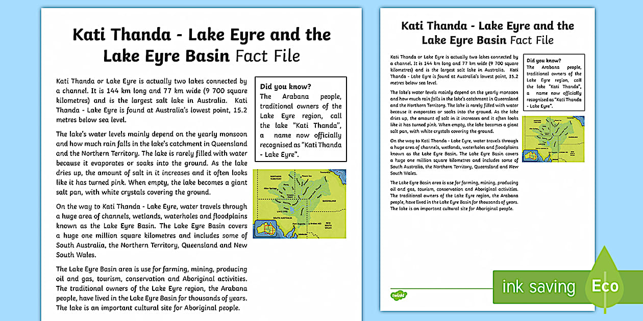 Black and White Kati Thanda - Lake Eyre Fact Sheet - Twinkl
