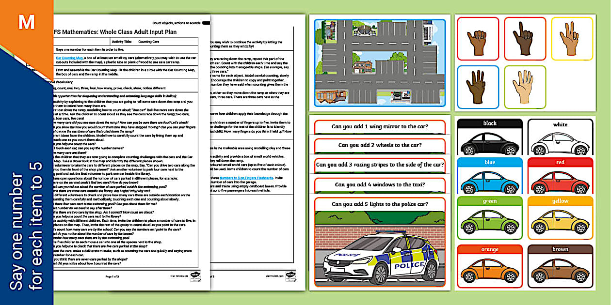 EYFS Maths Counting Cars Adult Input Plan and Resource Pack
