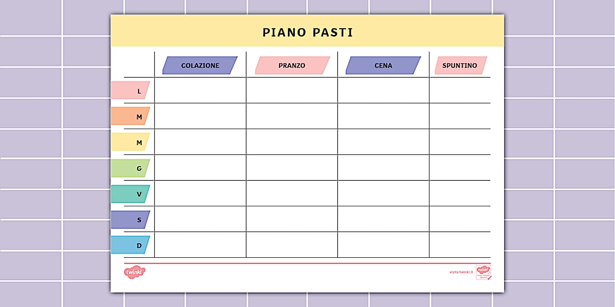 Piano Pasti Settimanale (Teacher-Made) - Twinkl