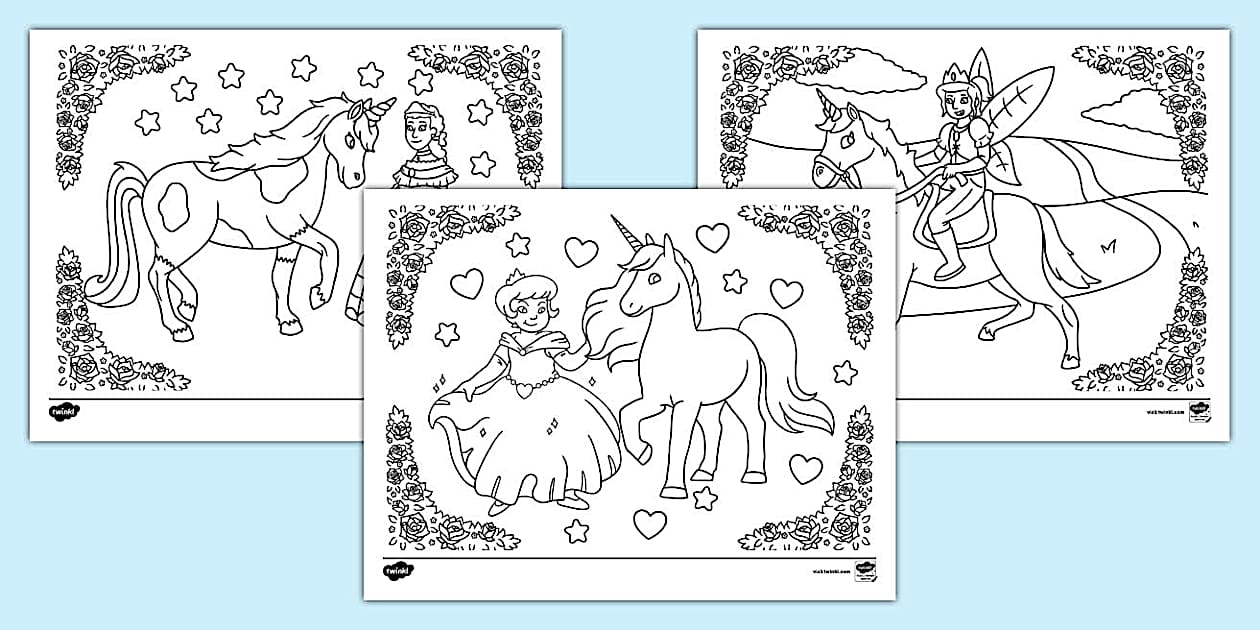 Unicorn Girl Coloring Pages Pack | Art | Twinkl USA - Twinkl