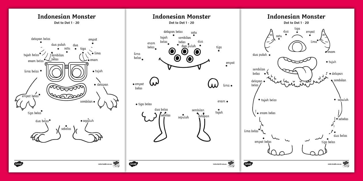 Monsters Dot to Dot - Indonesian (teacher made) - Twinkl