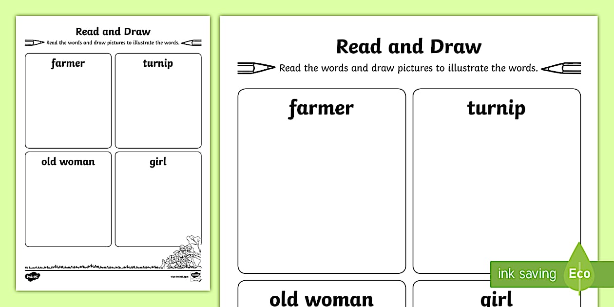 The Enormous Turnip Read and Draw Worksheet - Twinkl