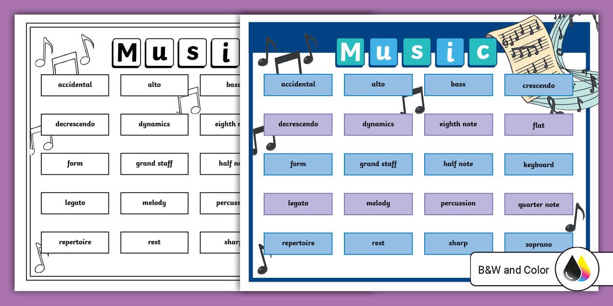 Tier 3 Music Vocabulary Mat for 3rd-5th Grade - Twinkl