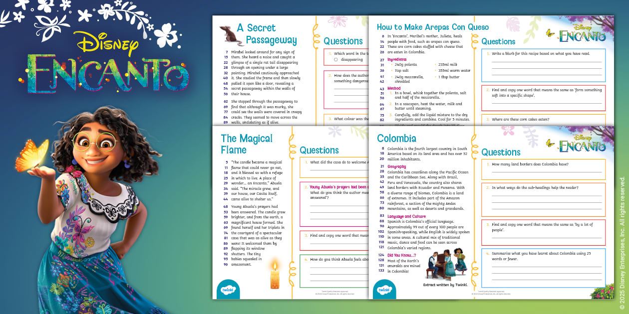 Disney Encanto Activity Pack | Reading Comprehensions