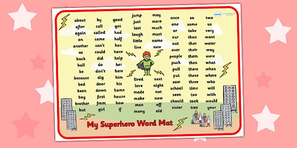 Cursive Superhero Themed Key Stage 1 Word Mat (teacher made)