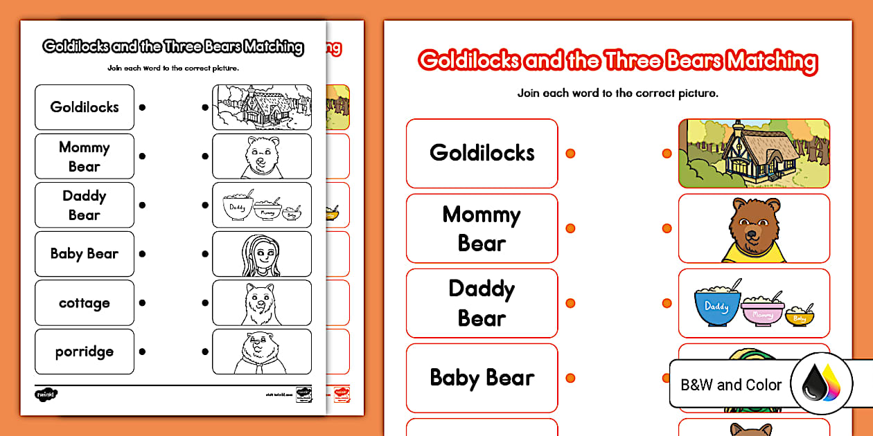 Goldilocks and the Three Bears Word and Picture Matching