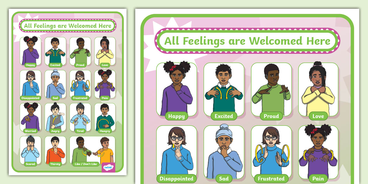 SASL Feelings Poster: Learn and Express Emotions - Twinkl