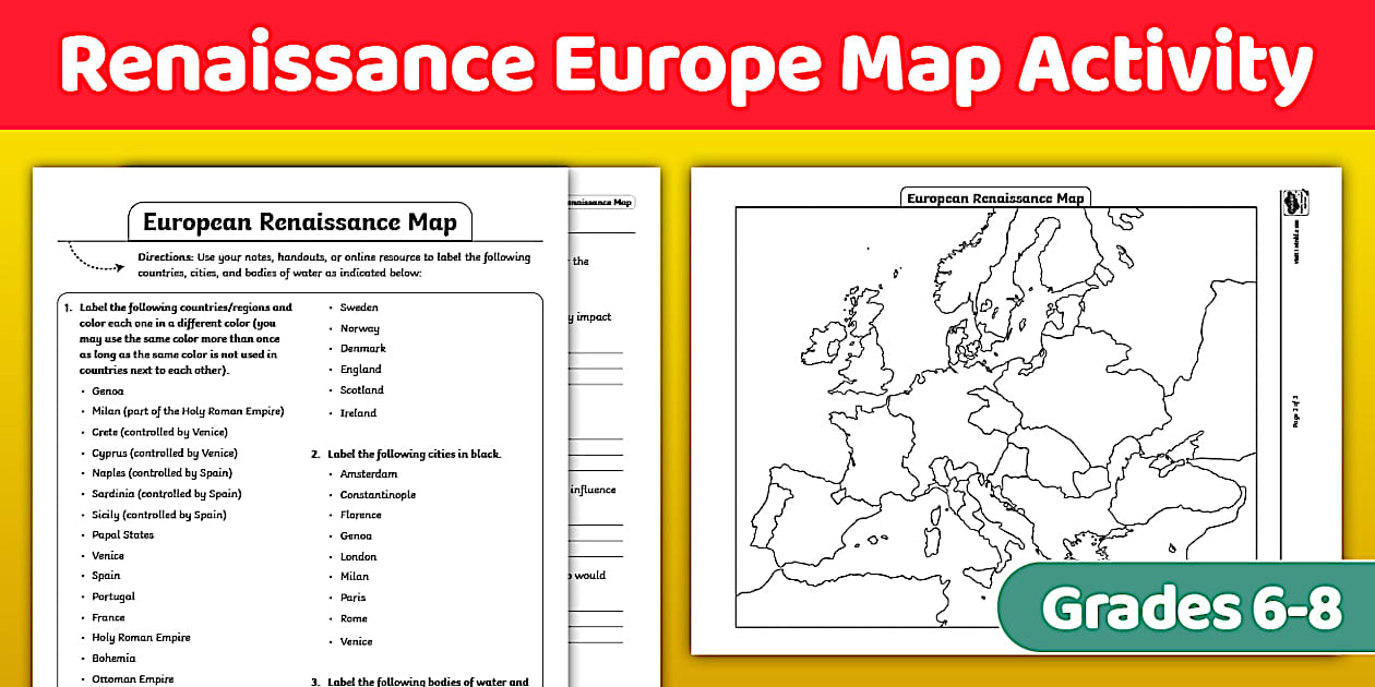 European Renaissance Map Activity for 6th-8th Grade - Twinkl