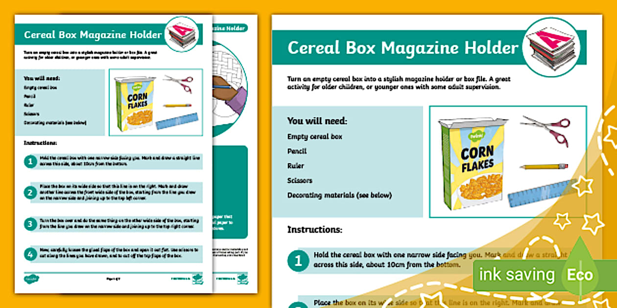 Cereal Box Magazine Holder Craft Instructions - Twinkl