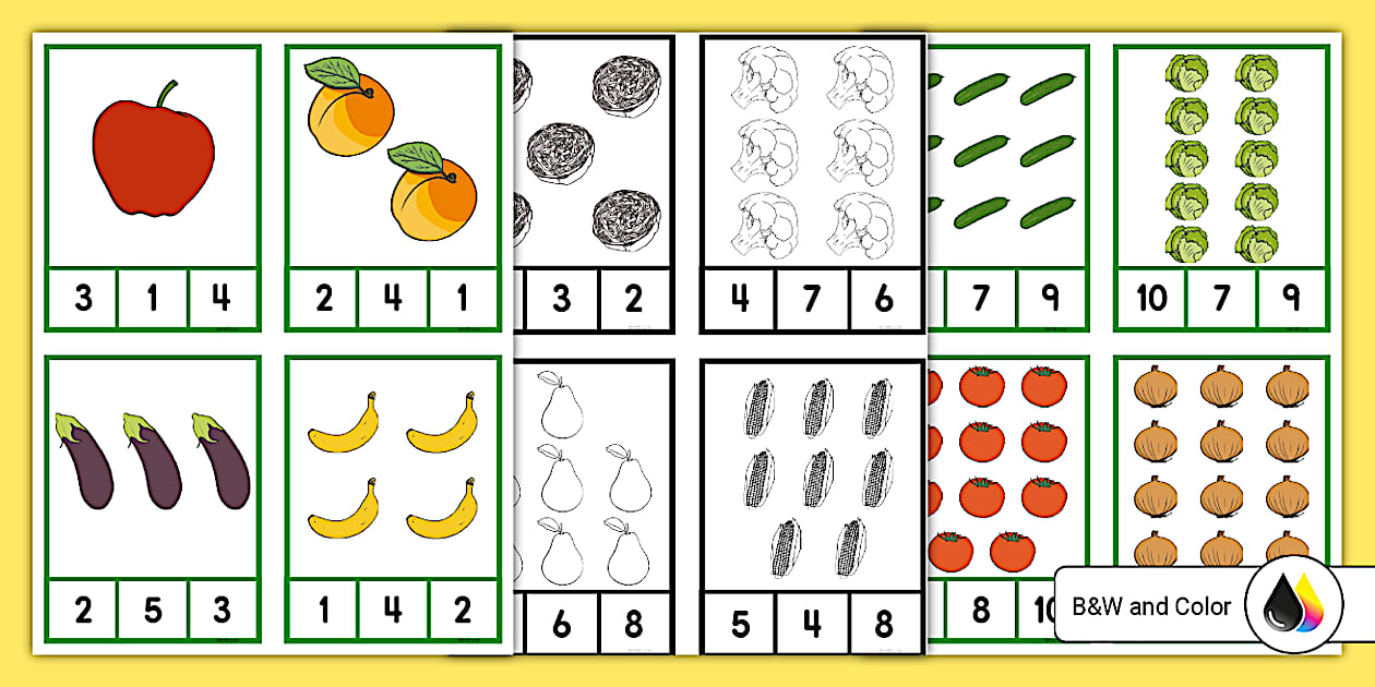 Food Counting to 12 Clip Cards (teacher made) - Twinkl