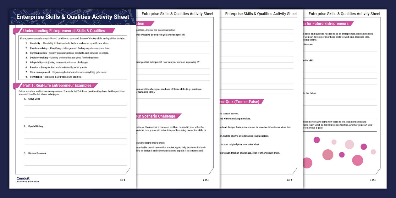 Entrepreneur Skills & Qualities Activity Sheet - Twinkl