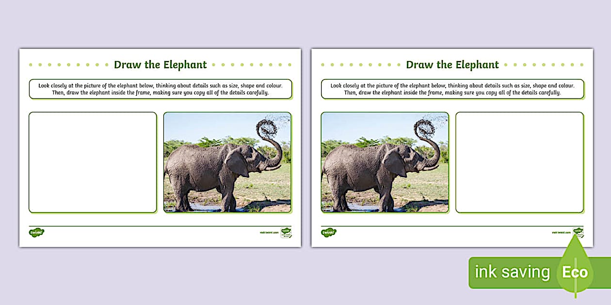 Draw the Elephant Art Activity, Elephant - Twinkl