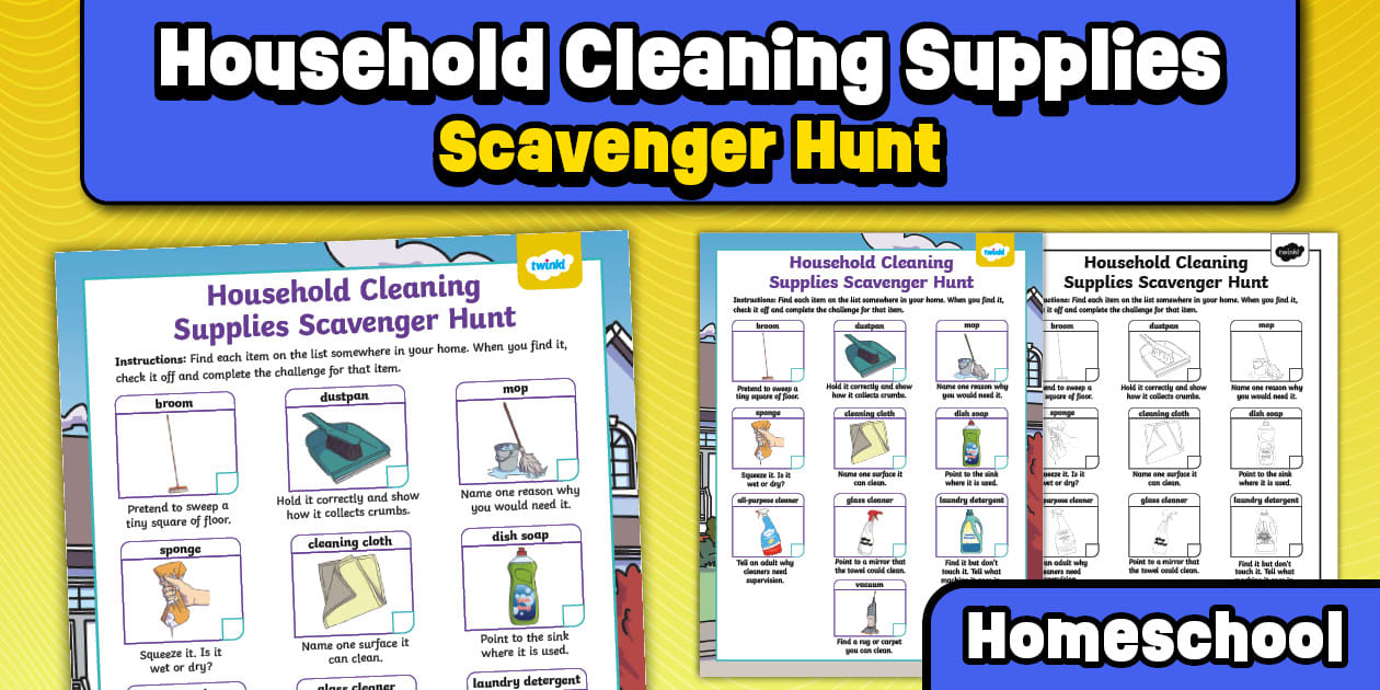 Household Cleaning Supplies Scavenger Hunt for Homeschool