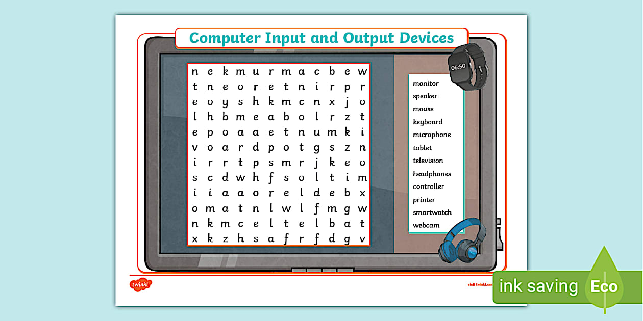 Computer Input and Output Devices Word Search - Key Stage 2