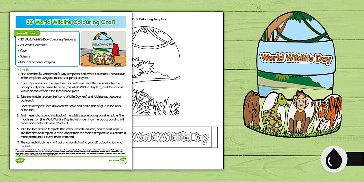 3D World Wildlife Day Colouring Craft (Teacher-Made)