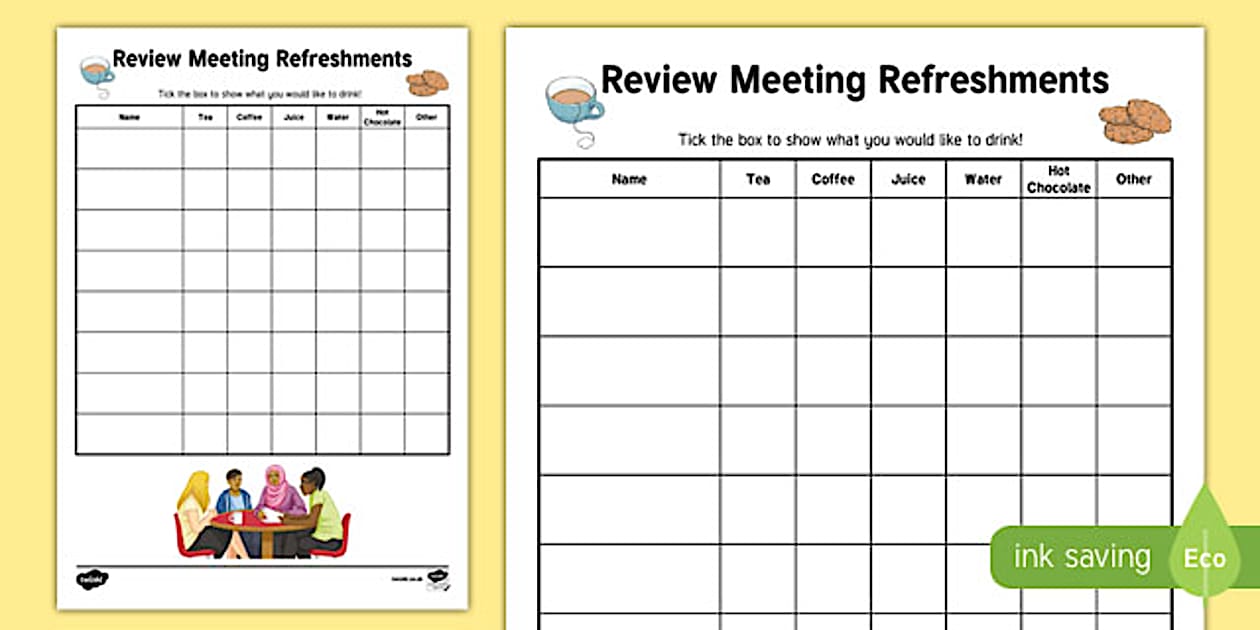 Editable Person Centred Review Refreshment List with Categories