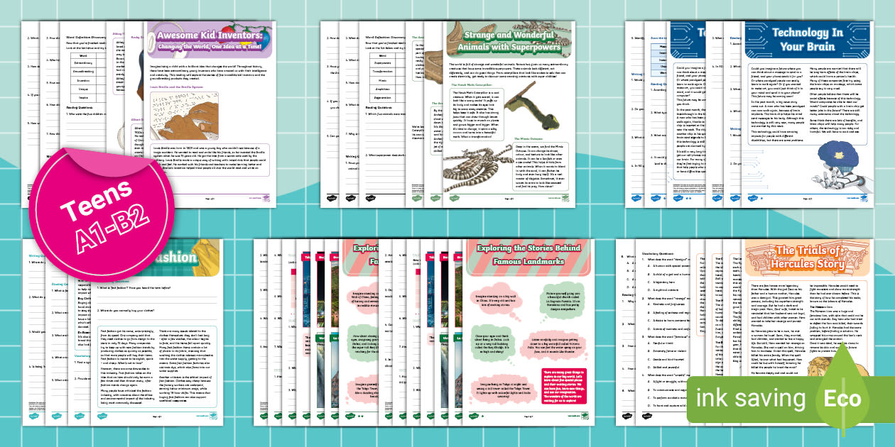 ESL July Teens Reading Comprehension Pack (teacher made)