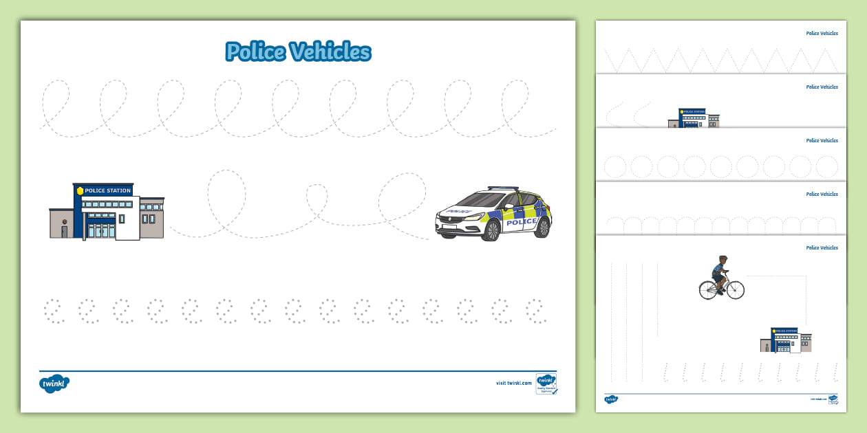 Police Vehicles Pencil Control Activity Sheets - Twinkl