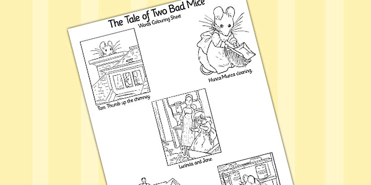 Editable The Tale of Two Bad Mice Words Colouring Sheet (Beatrix Potter)