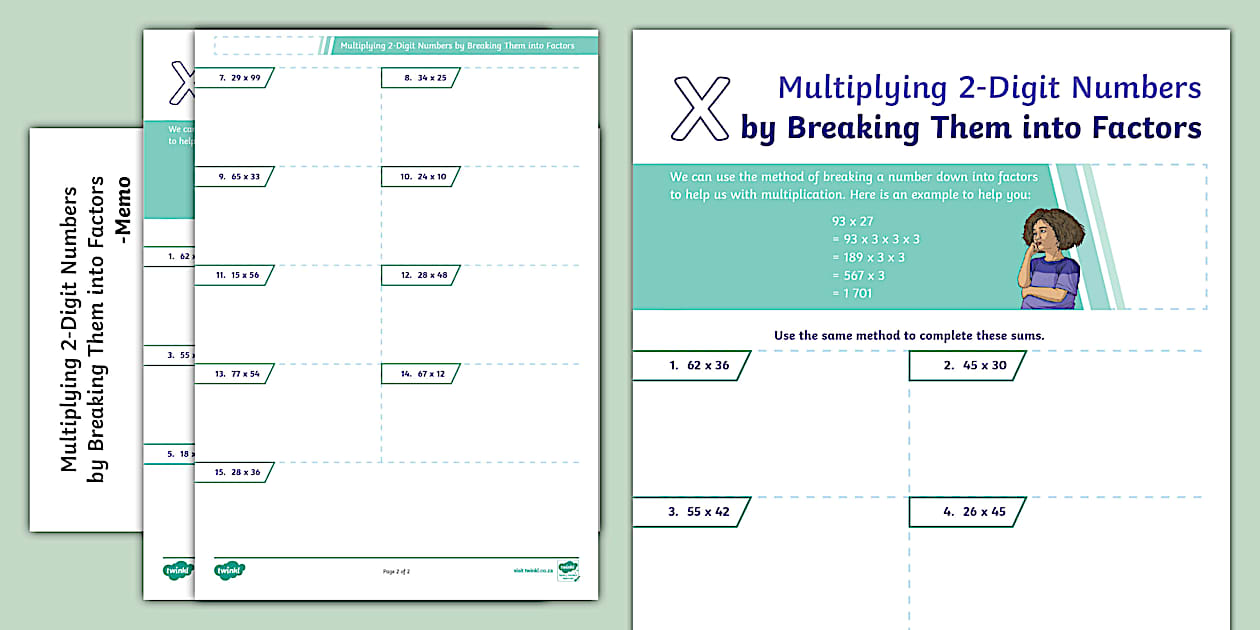 Multiplying 2-Digit Numbers by Breaking Them into Factors Activity Sheet