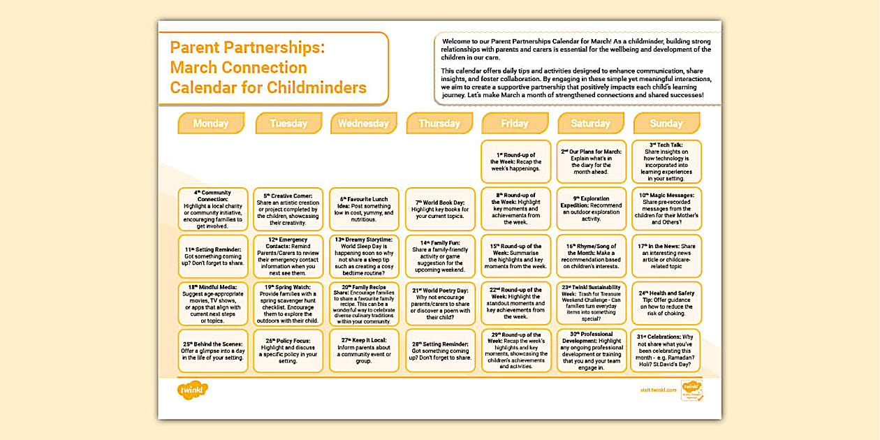 Parent Partnerships: March Connection Calendar for Childminders