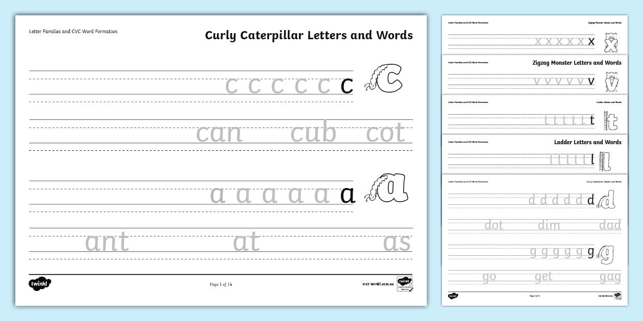 Left-handed friendly Letter Families and CVC Words Pack