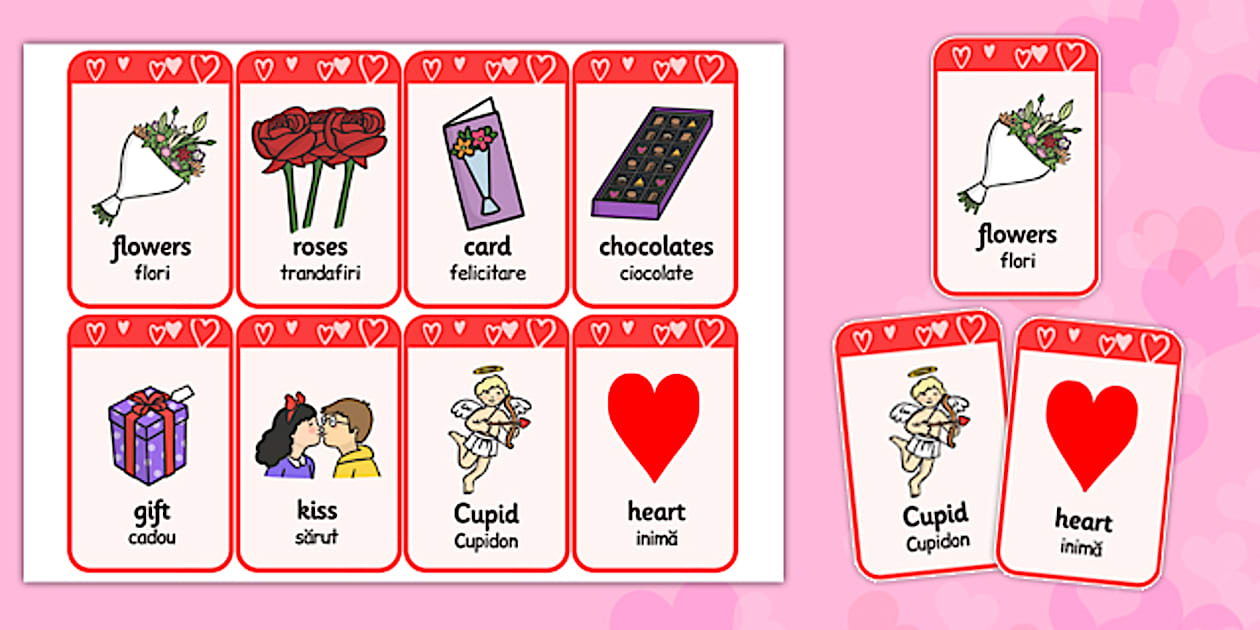 Valentine's Day Flashcards Romanian Translation - Twinkl
