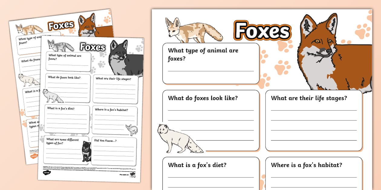 Fox Fact File Template,foxes (teacher made) - Twinkl