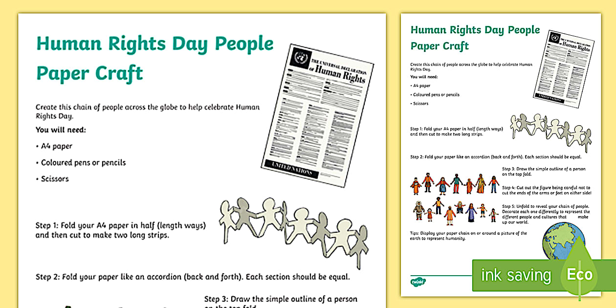Human Rights Day Paper People Craft Activity - Twinkl