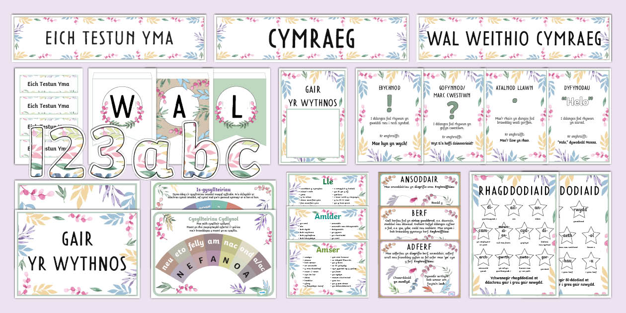 Pecyn Gosod Wal Waith ar Thema Fotanegol Liwgar