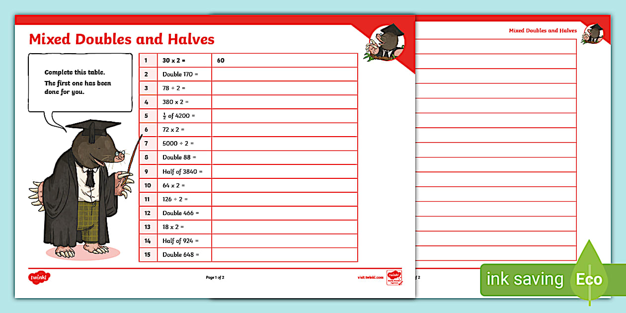 Mixed Doubles and Halves (Teacher-Made) - Twinkl