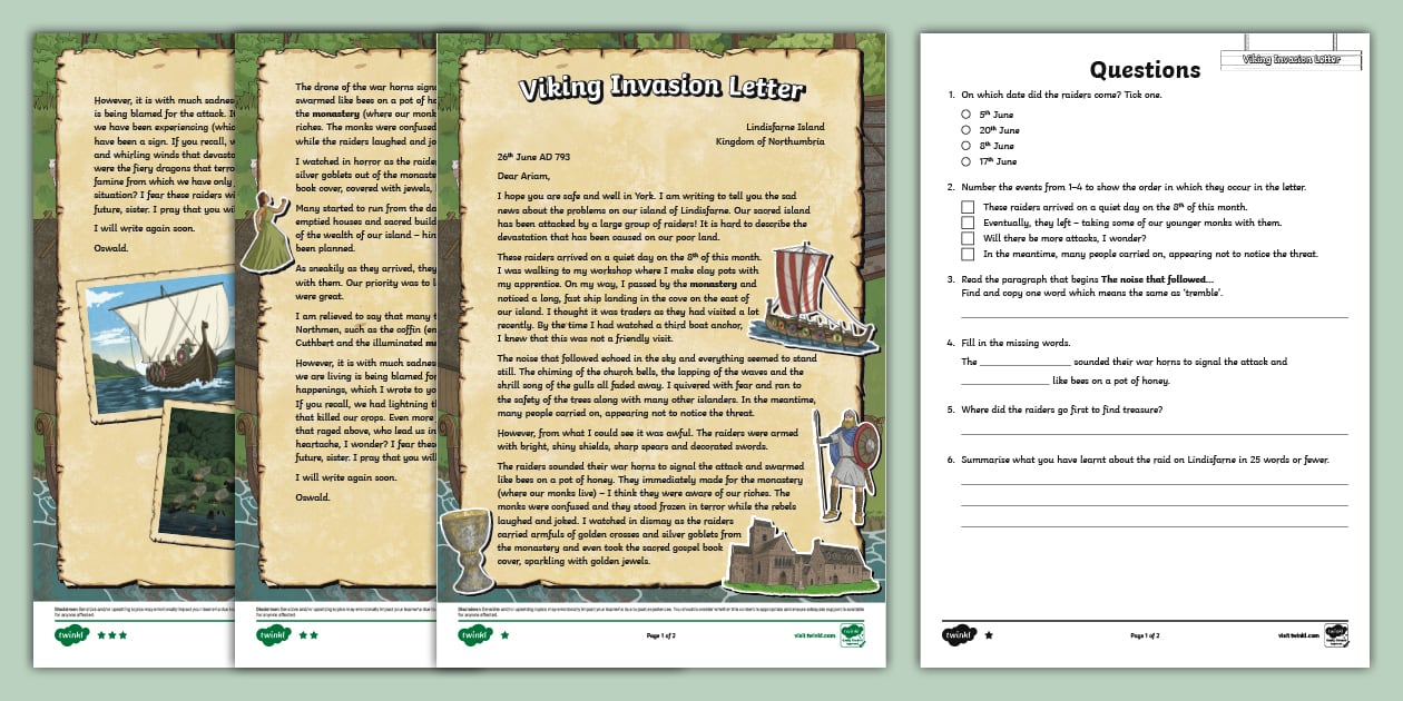 Viking Letters Differentiated Reading Comprehension | UKS2