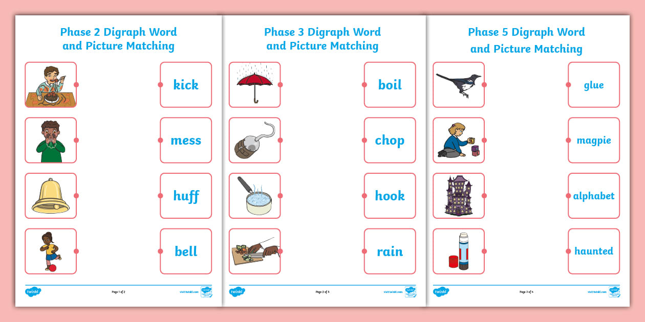 Digraph Word and Picture Matching Worksheets (teacher made)