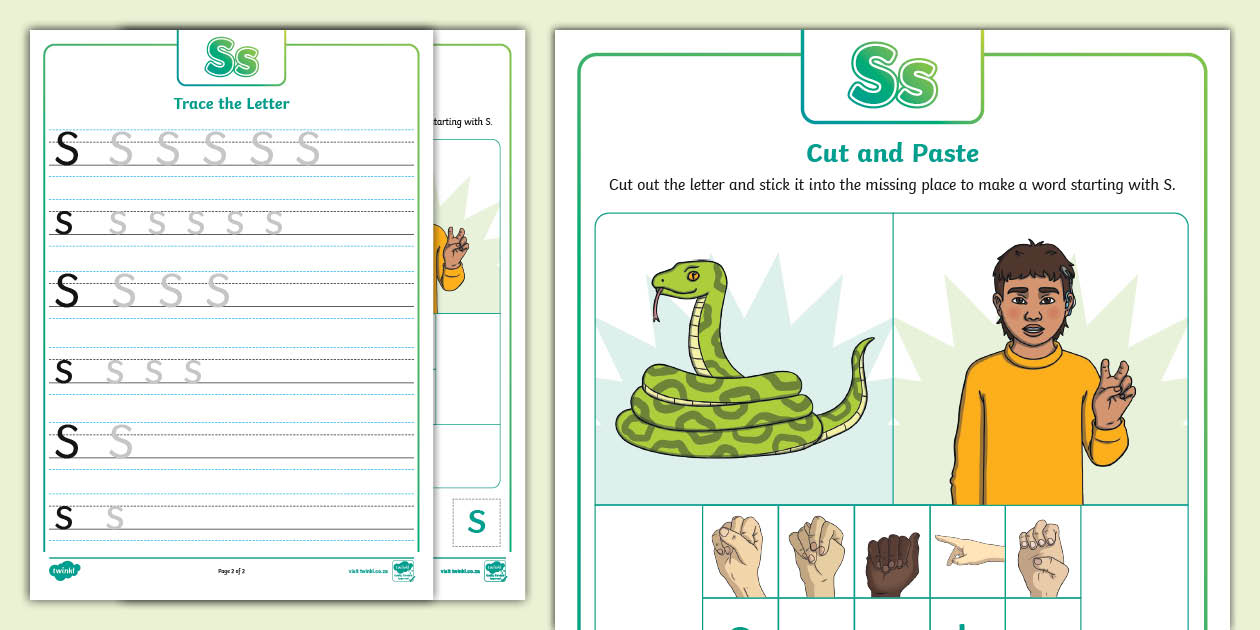 Letter S Handwriting worksheet with SASL - Twinkl
