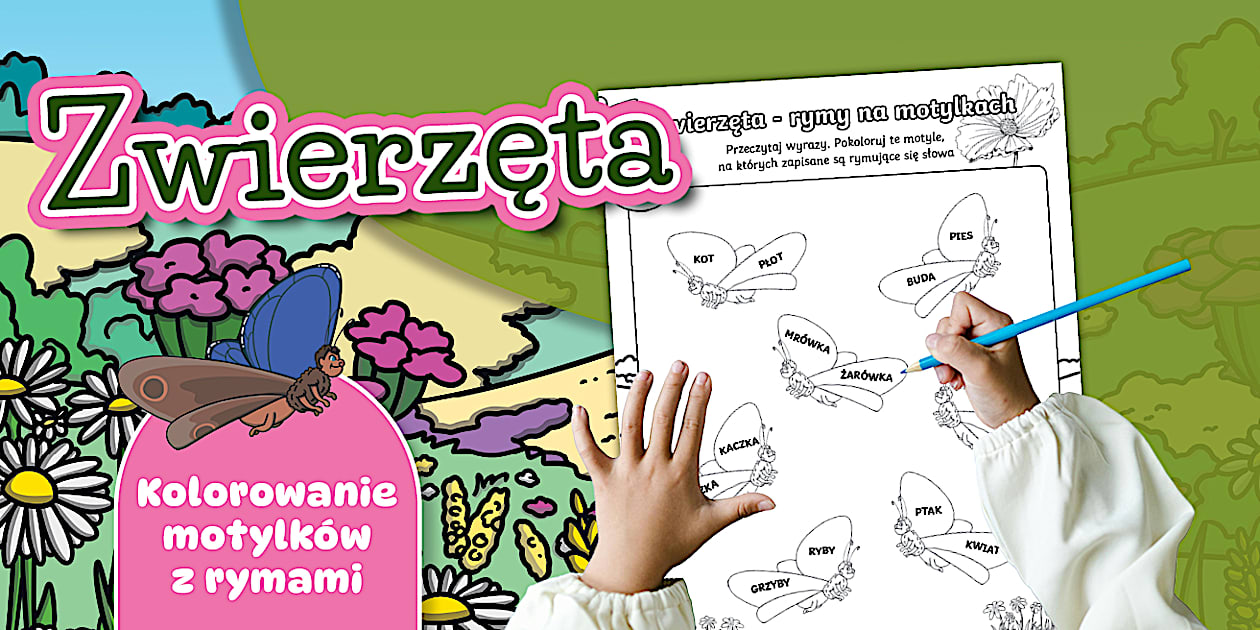 Zwierzęta | Rymy na motylach | Karta pracy