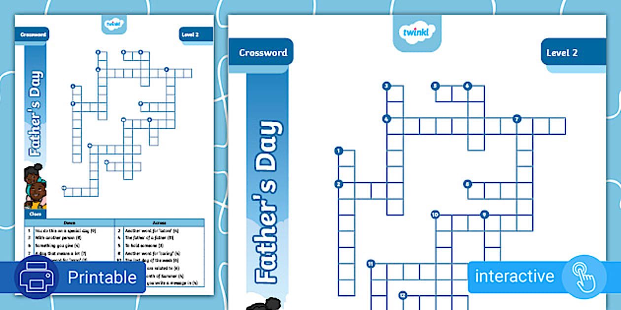 Father's Day Crossword - Level 2 - Twinkl - Kids Puzzles