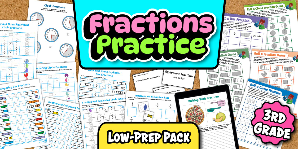 Third Grade Fractions Activity Pack (teacher made) - Twinkl