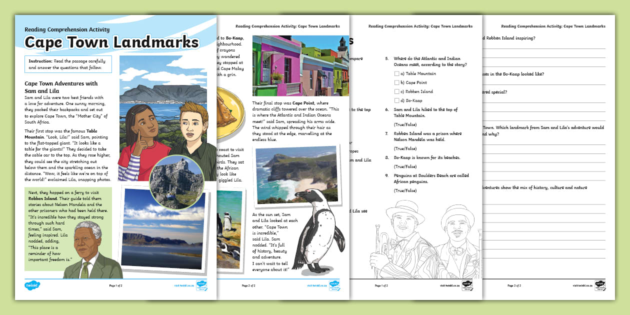 Cape Town Landmarks Reading Comprehension Activity - Twinkl