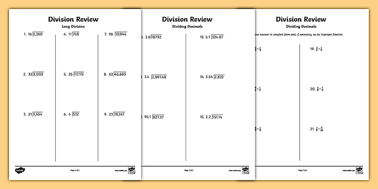 Sixth Grade Division Review Math | Resource | Twinkl USA