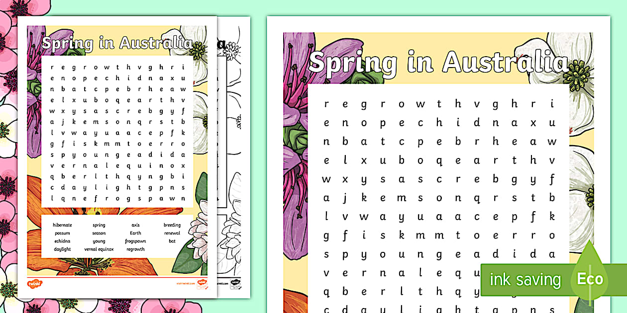 SA 3-6 Spring in Australia Word Search (teacher made)