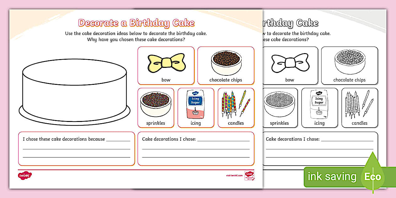 Decorate a Birthday Cake Worksheet (teacher made) - Twinkl