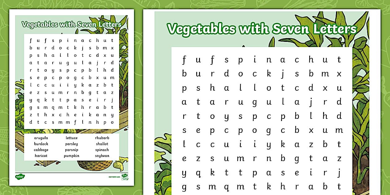 Vegetables with Seven Letters Word Search (teacher made)