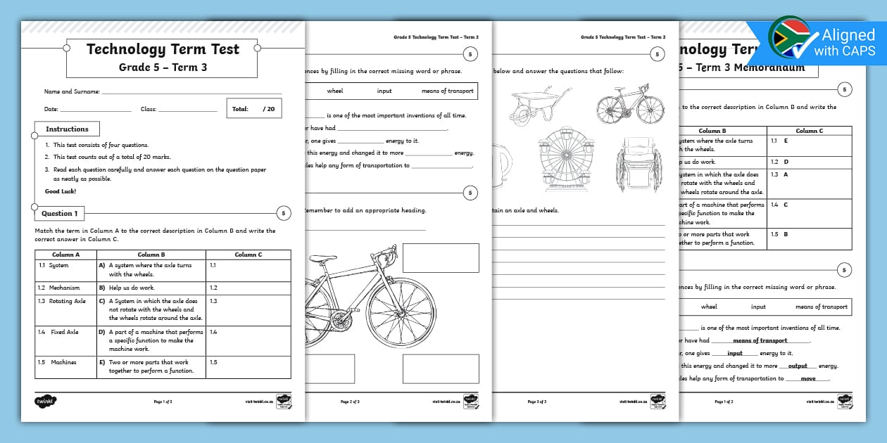 Grade 5 Technology - Term 3 - Test (CAPS Aligned) - Twinkl