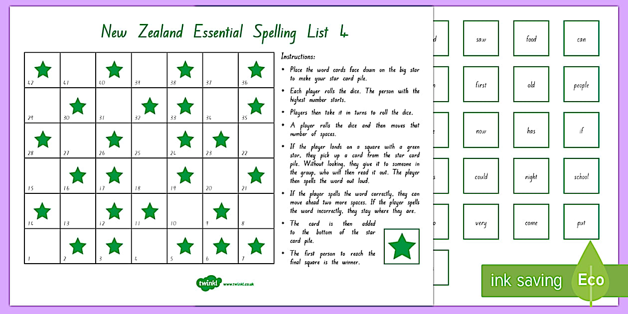New Zealand Essential Spelling List 4 Board Game - Twinkl