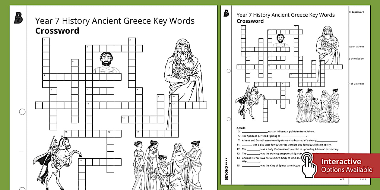 Year 7 History Ancient Greece Key Words Crossword - Twinkl