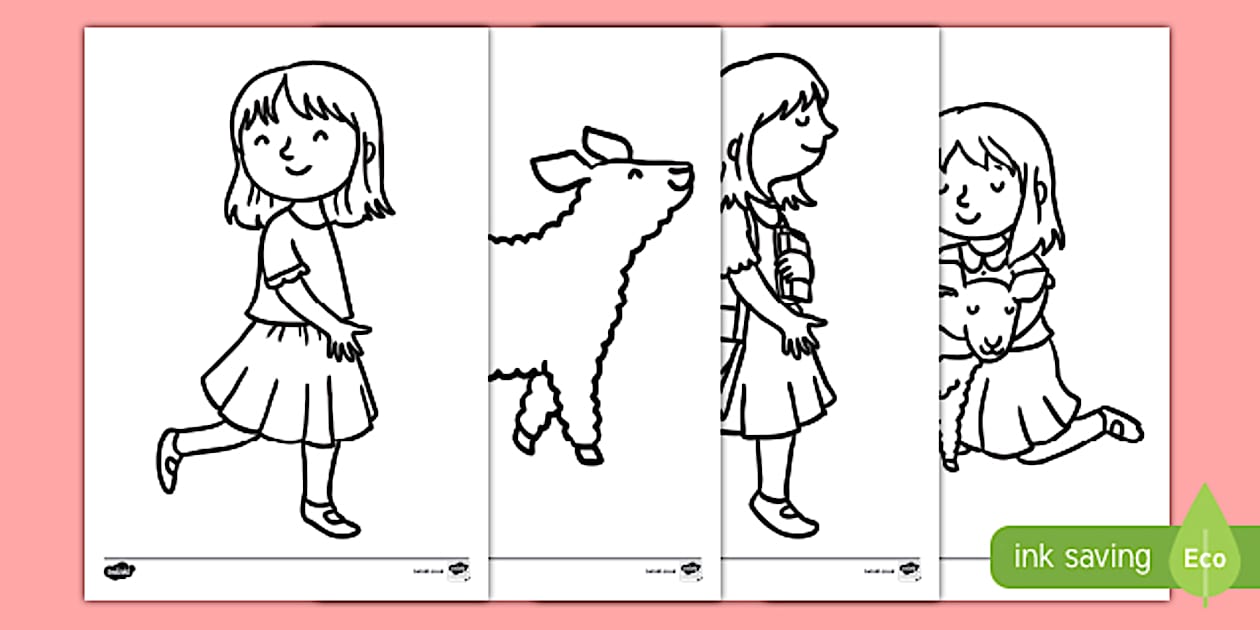 Editable Mary Had a Little Lamb Colouring Pages - Twinkl
