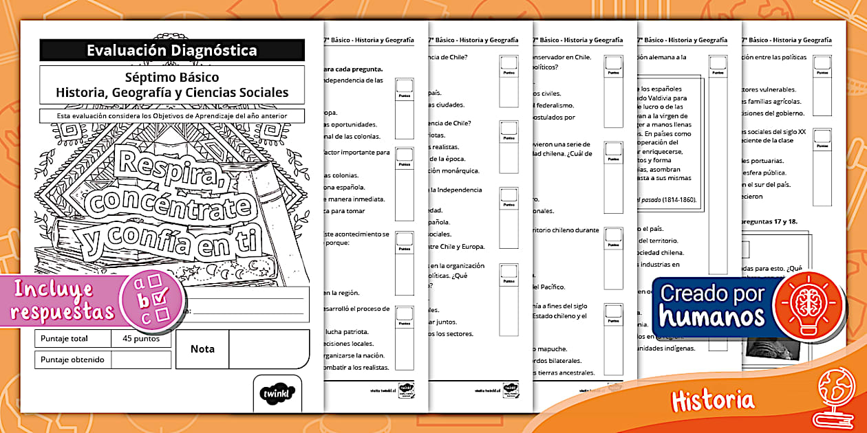Evaluaciones: Prueba de diagnóstico de Historia de 7º Básico