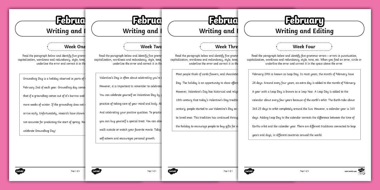 Sixth Grade February Paragraph of the Week Editing Practice