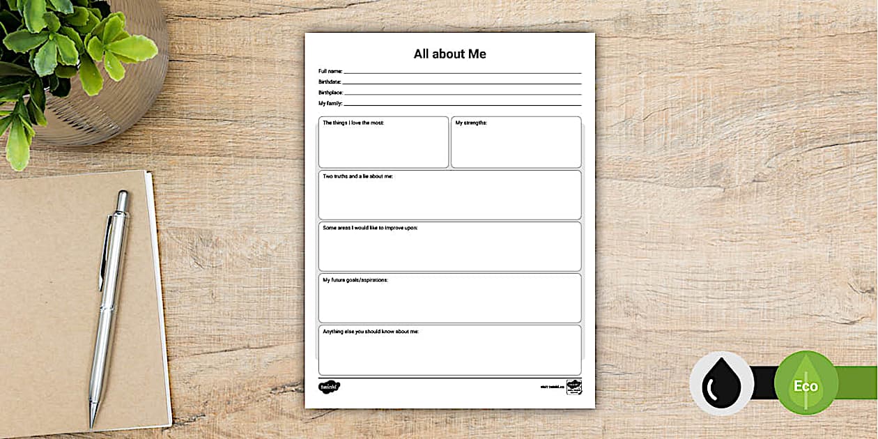 Free Printable All About Me Worksheet for Adults - Twinkl