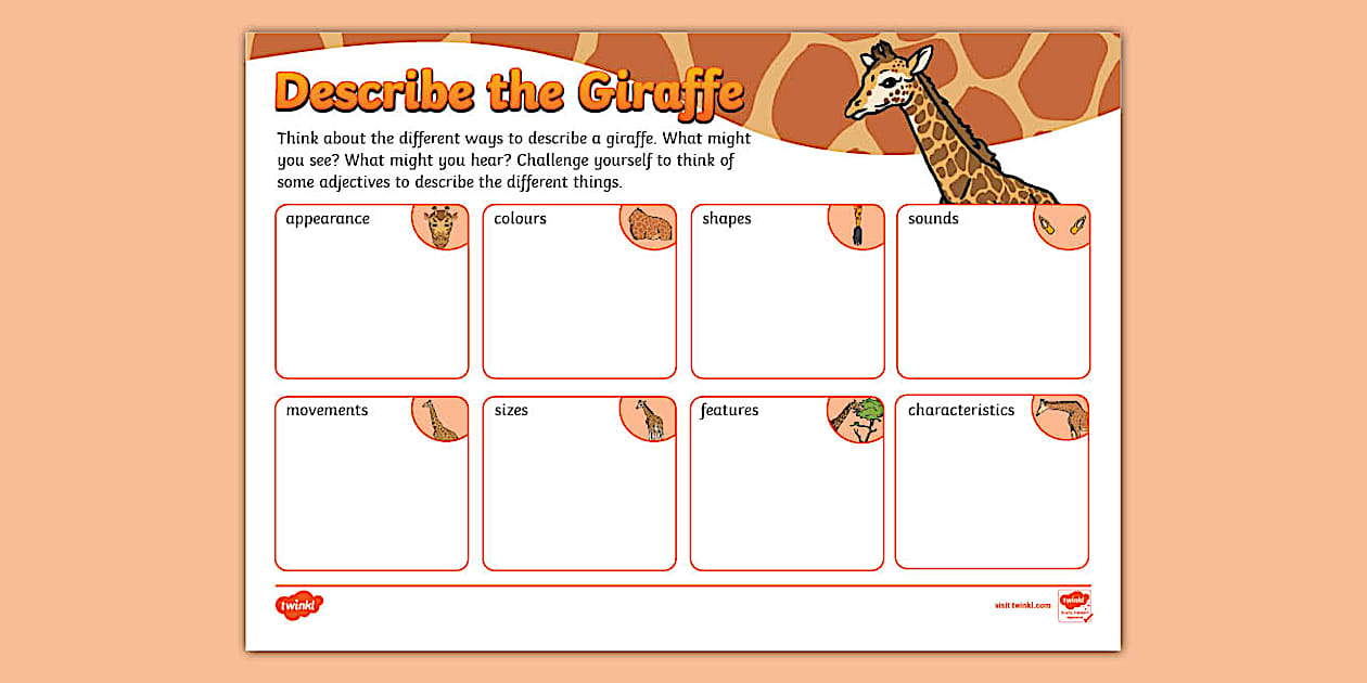 Giraffe Adjectives Worksheet (teacher made) - Twinkl